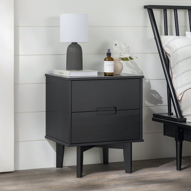 Walker Edison 2-Drawer Groove Handle Solid Wood Nightstand – Black ...
