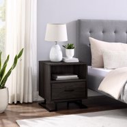 Walker Edison Mid-Century Modern 2-Drawer Wood Nightstand, Solid Black ...