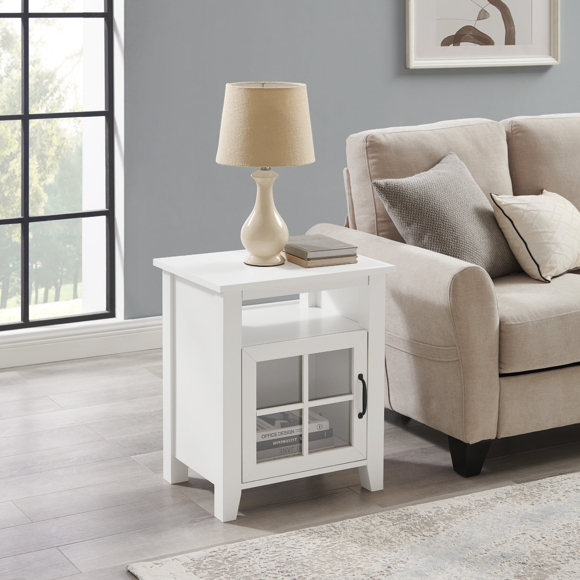 Free Shipping! Walker Edison 24” Modern Glass Door Accent Table, Solid ...