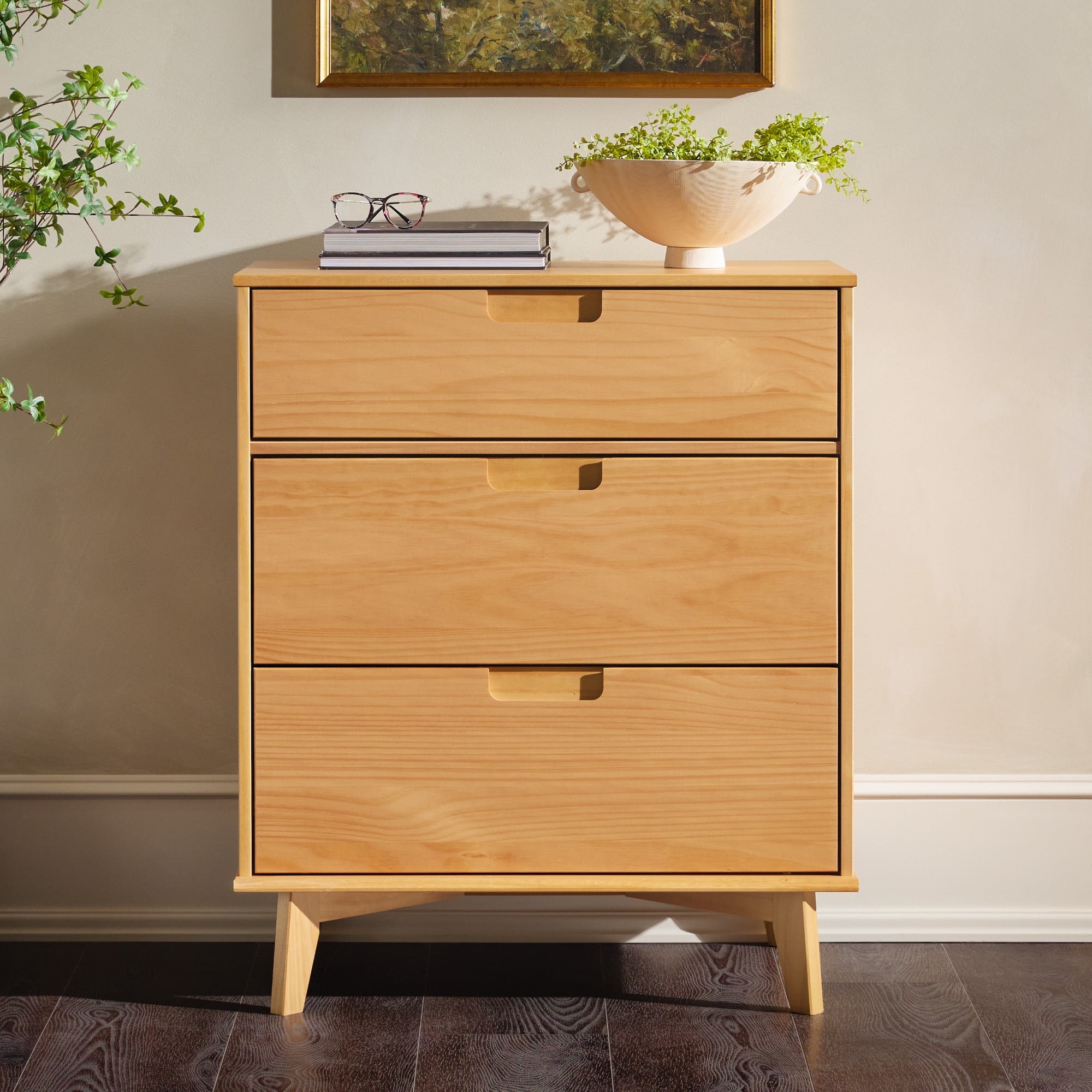 Walker Edison 3-Drawer Groove Handle Solid Wood Dresser - Natural Pine ...