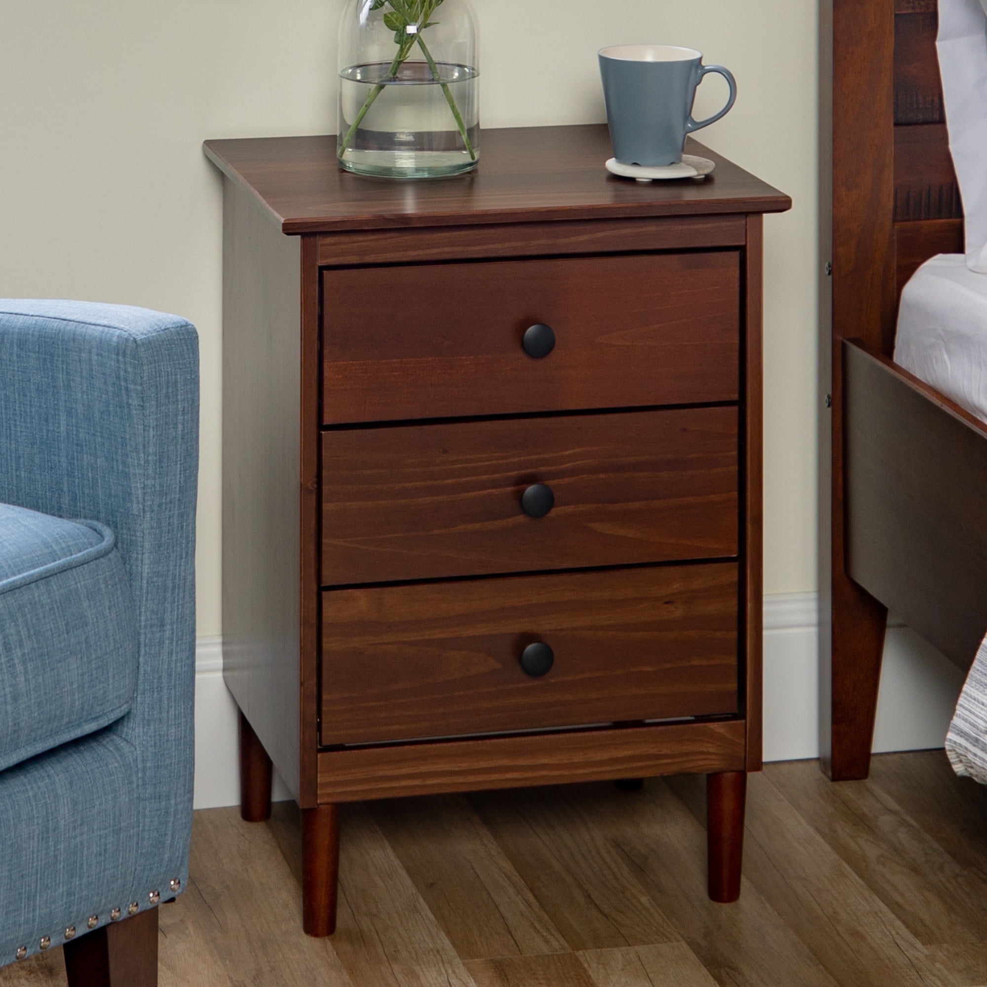 Walker Edison, Nightstand, 3-Drawer Walnut, Transitional Style ...