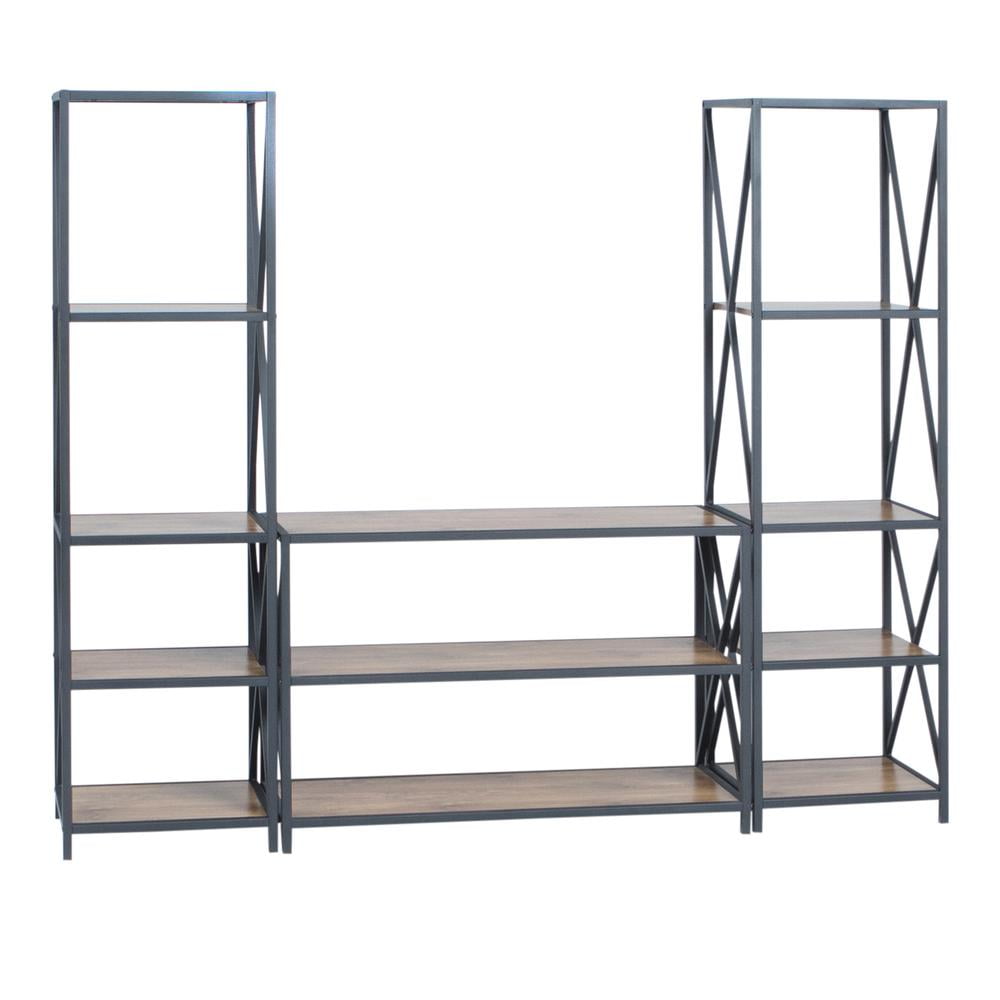 Walker Edison 3-Piece Rustic Industrial Bookcase Set - Barnwood ...