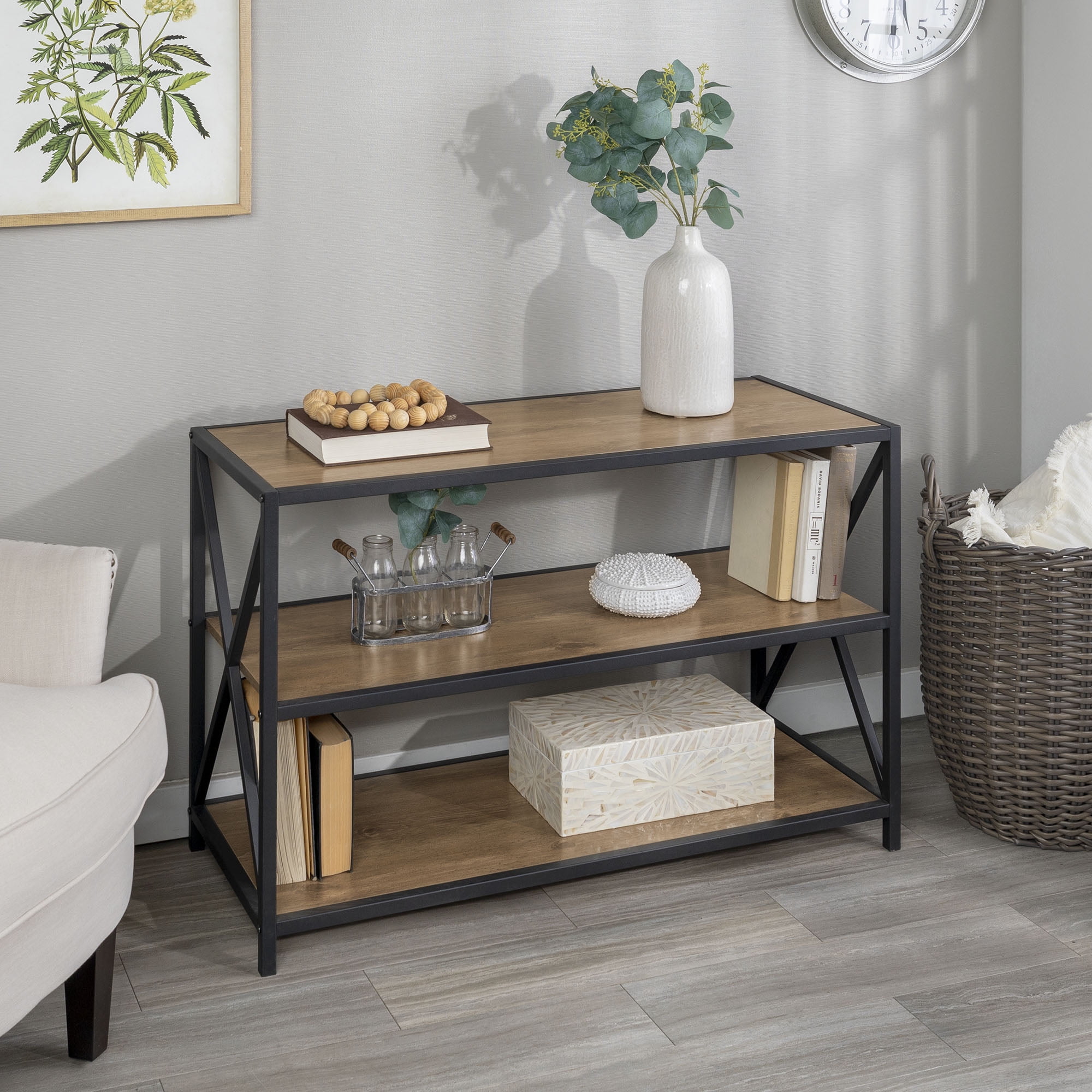 Walker Edison 40" Industrial Frisco X-frame Bookcase, Barnwood / Black ...