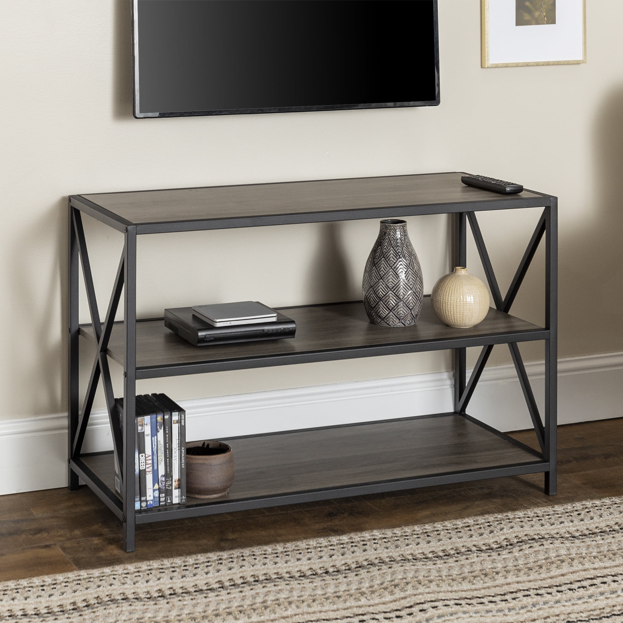 Walker Edison 40" Industrial Frisco X-frame Bookcase, Slate Grey ...