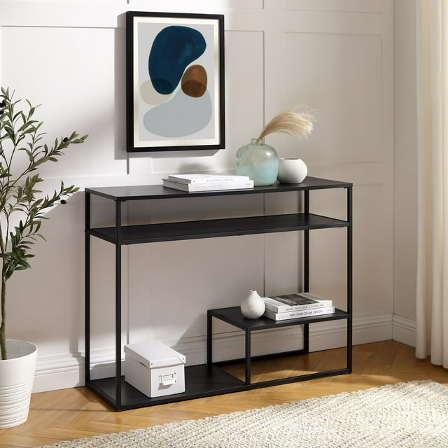 Walker Edison 42" Metal and Wood Console Table with Tiered Shelves ...