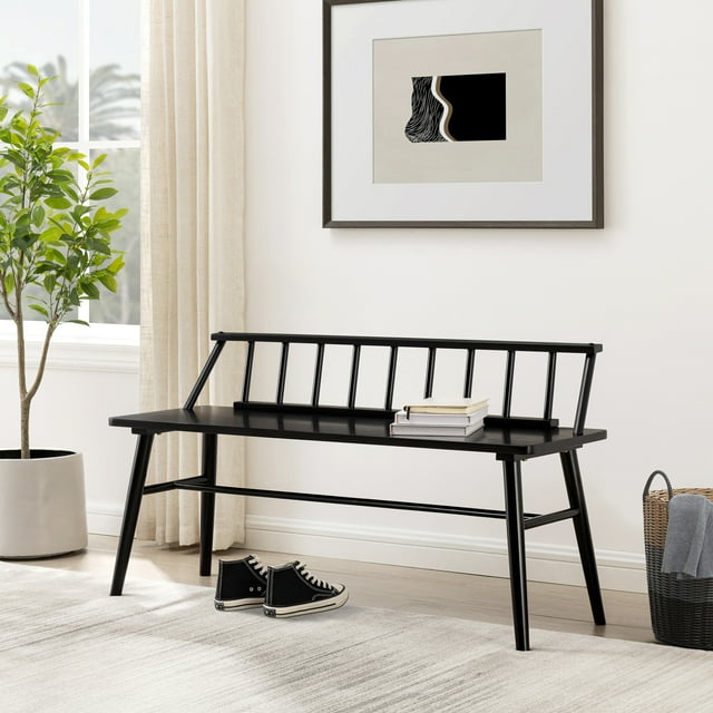 Walker Edison 47” Contemporary Low-Back Spindle Wood Bench, Black ...