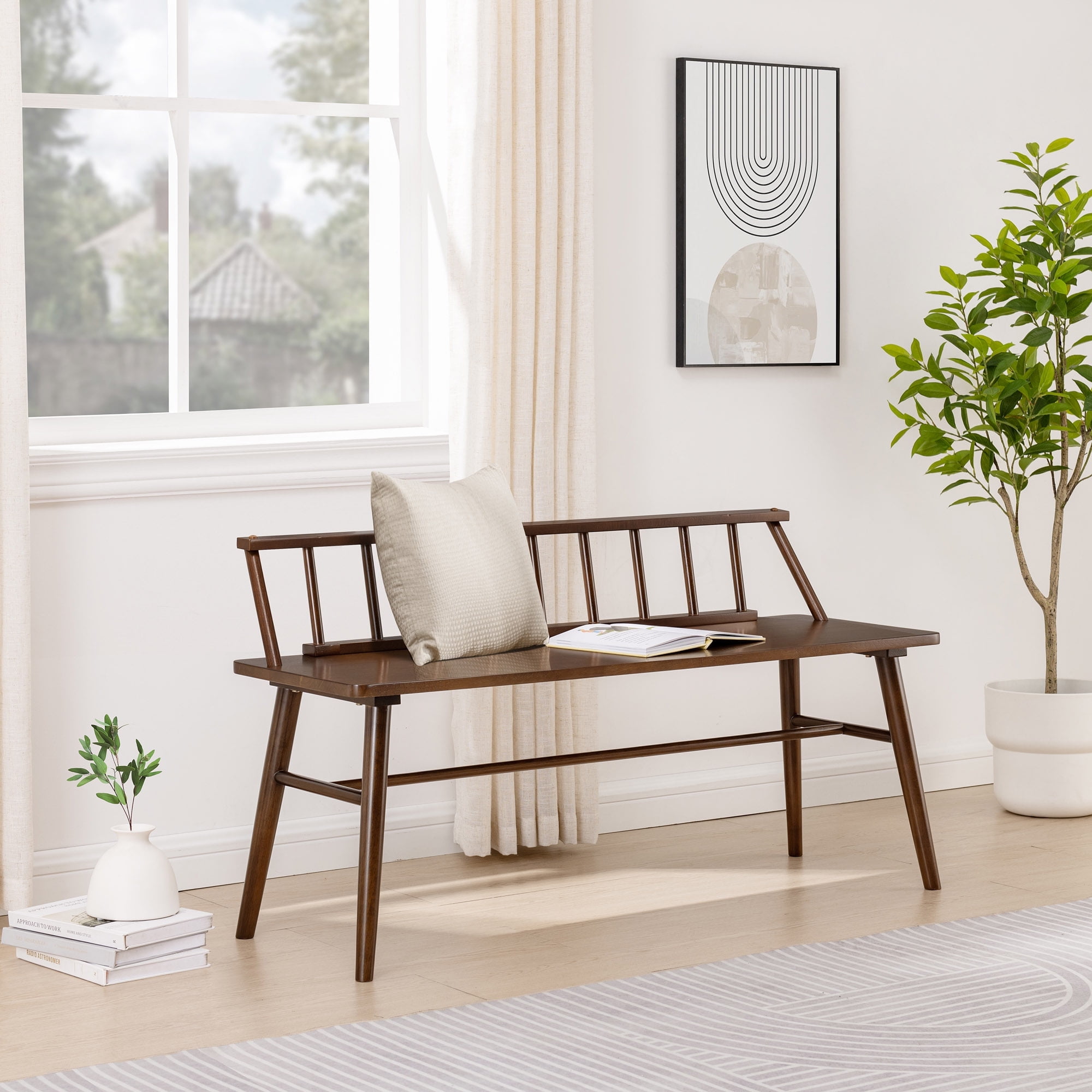 Walker Edison 47” Spindle Wood Bench, Rectangle, Rubberwood, Modern ...