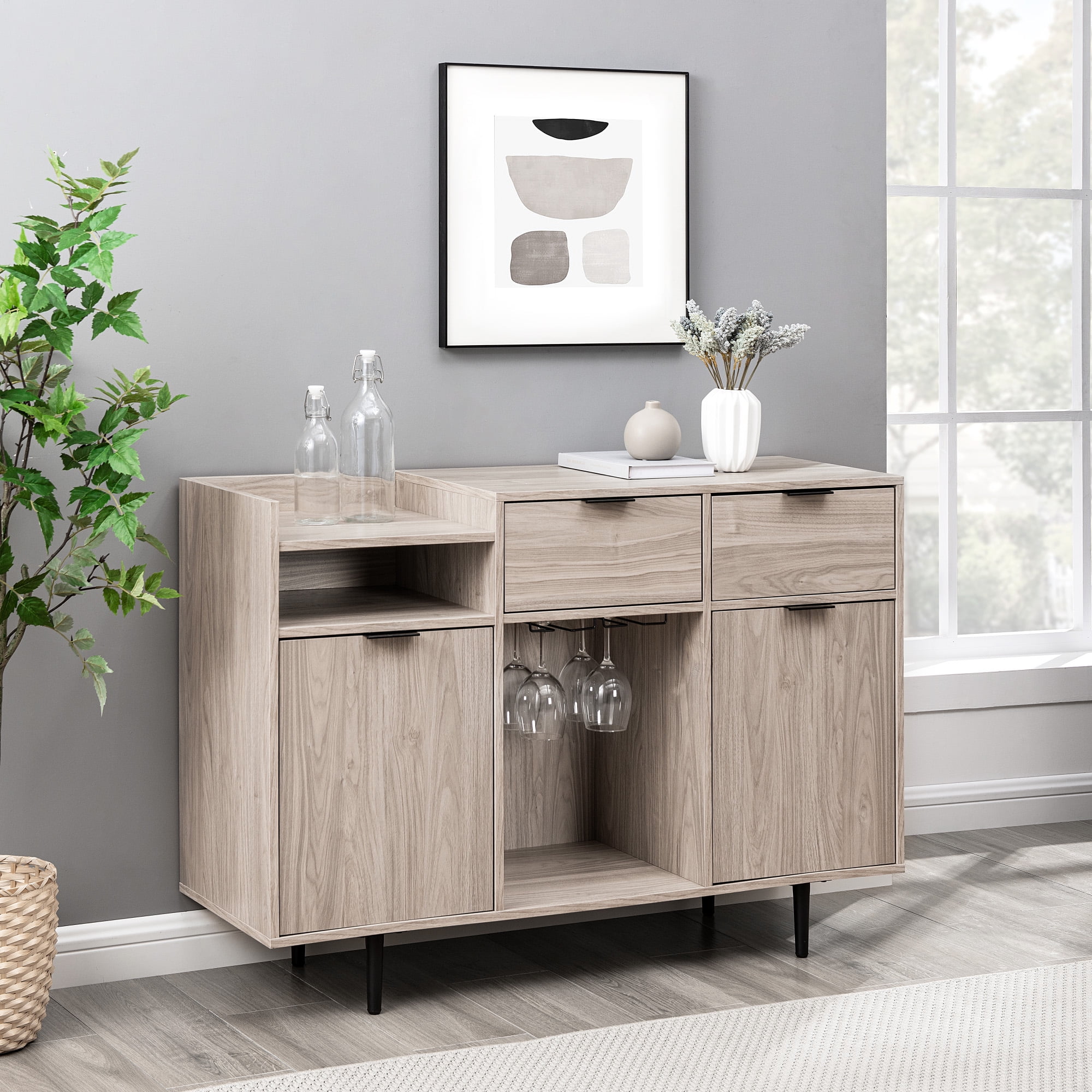 Walker Edison 48” Modern Contemporary Wine Storage Bar Cabinet, Birch ...