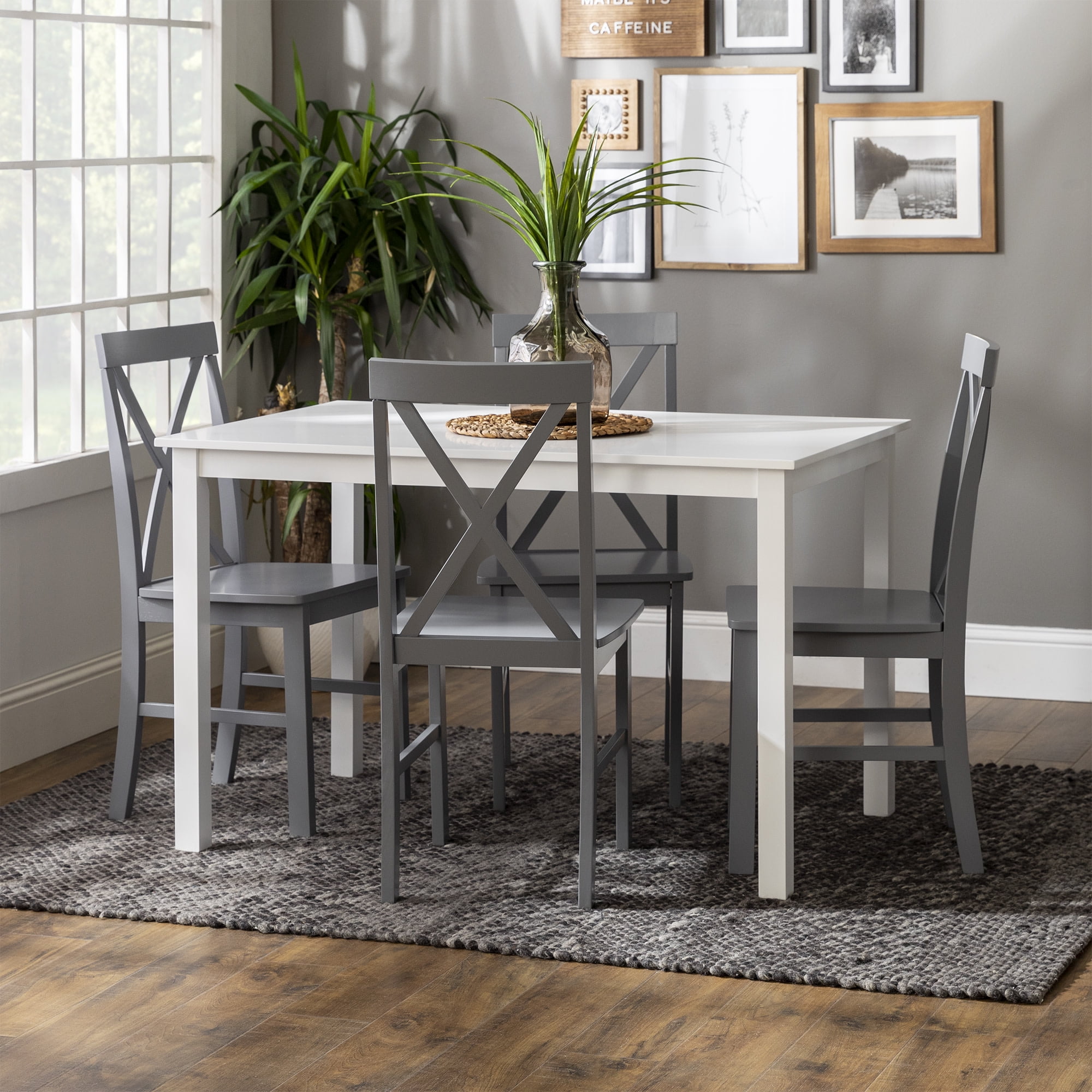 Walker Edison 5-Piece Solid Wood Farmhouse Dining Set - White/Grey ...