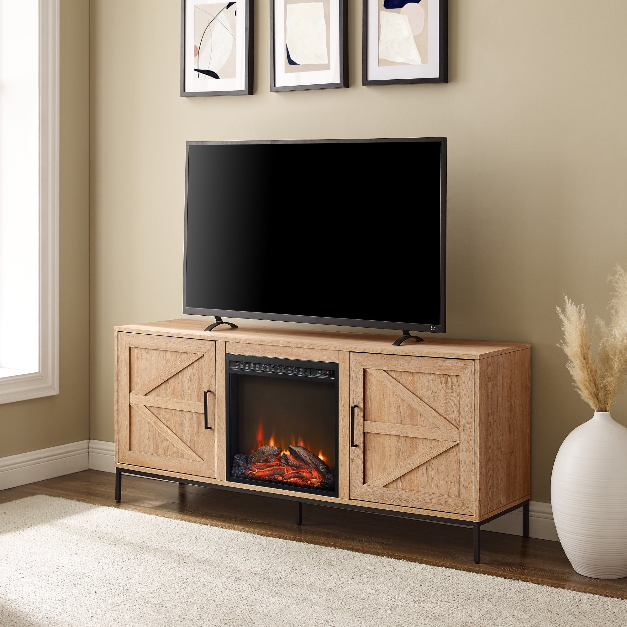 Walker Edison 58” Modern Rustic Electric Fireplace TV Stand, Coastal ...