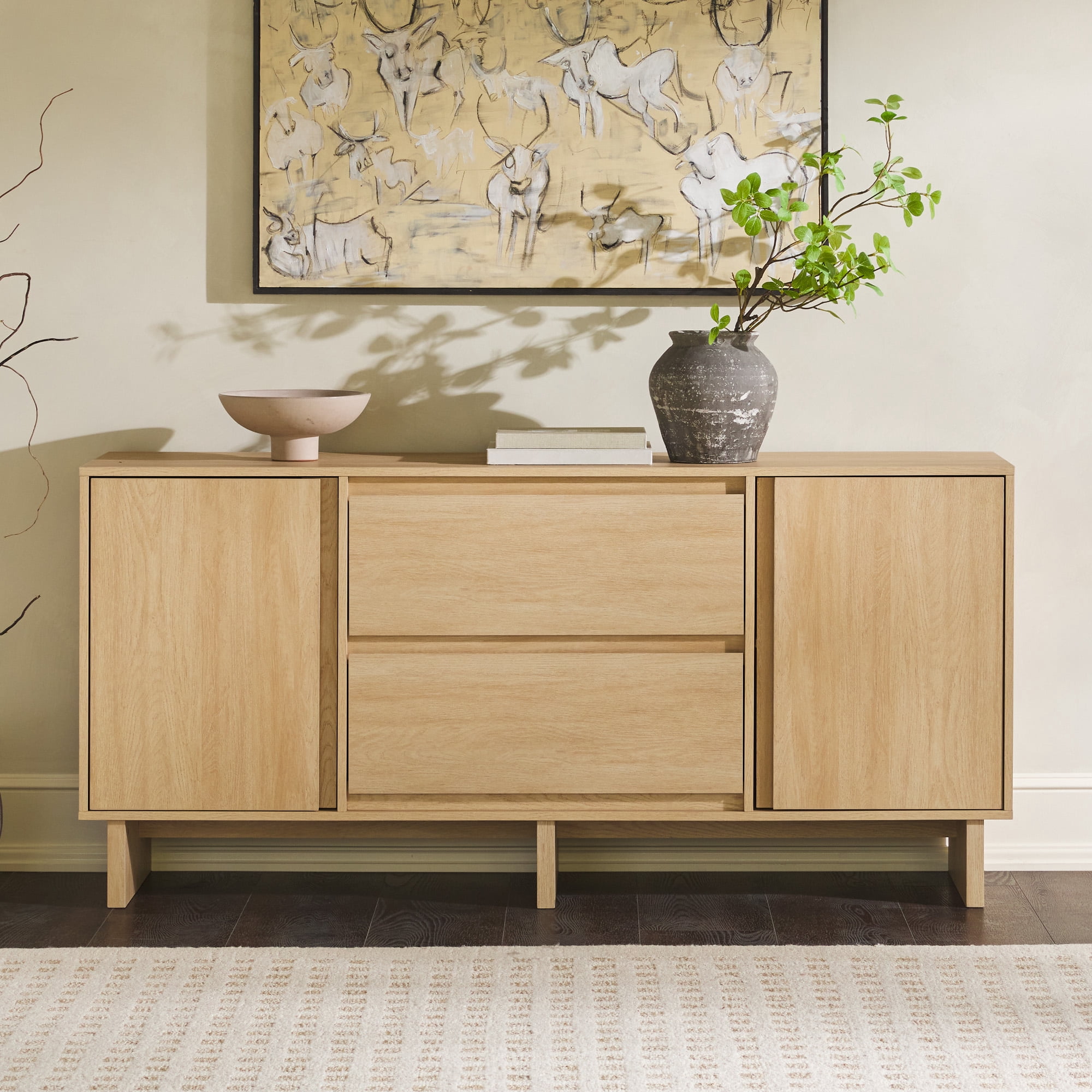 "Walker Edison 58"" Scandi TV Stand for TVs up to 65” with Beveled ...