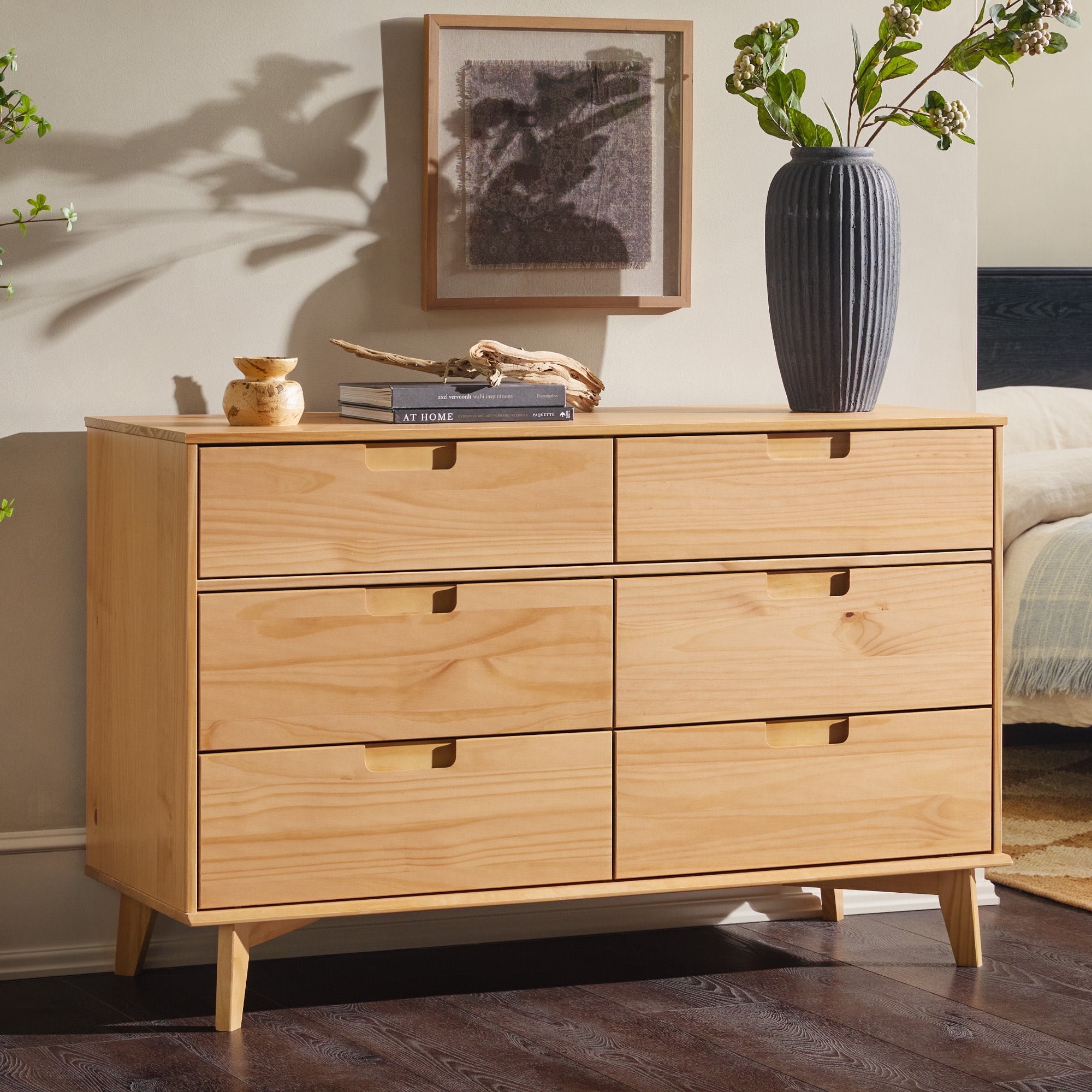 Walker Edison 6 - Drawer Groove Handle Solid Wood Dresser – Natural ...