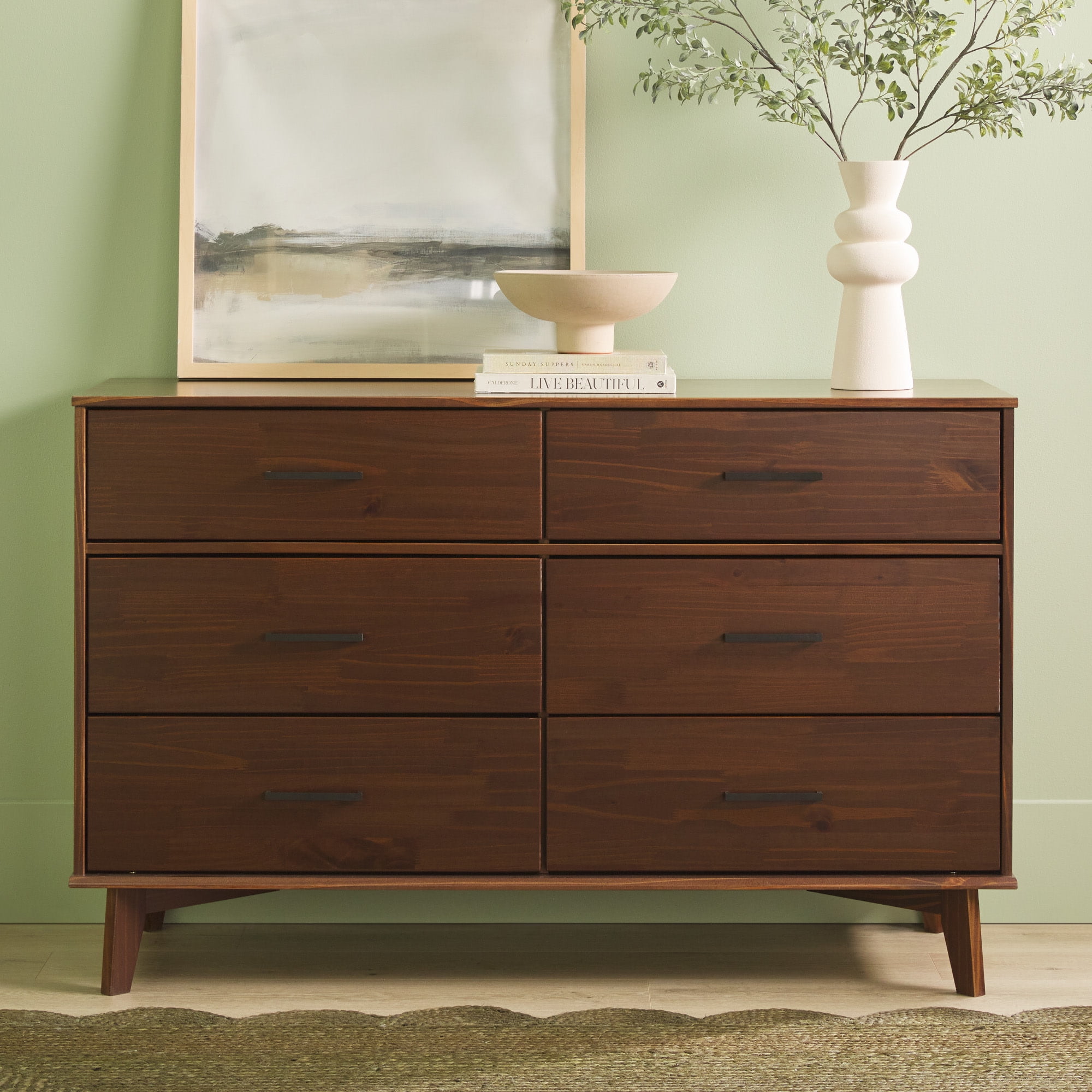 Modern Solid Wood 6-Drawer Dresser with Metal Handles - Walnut ...