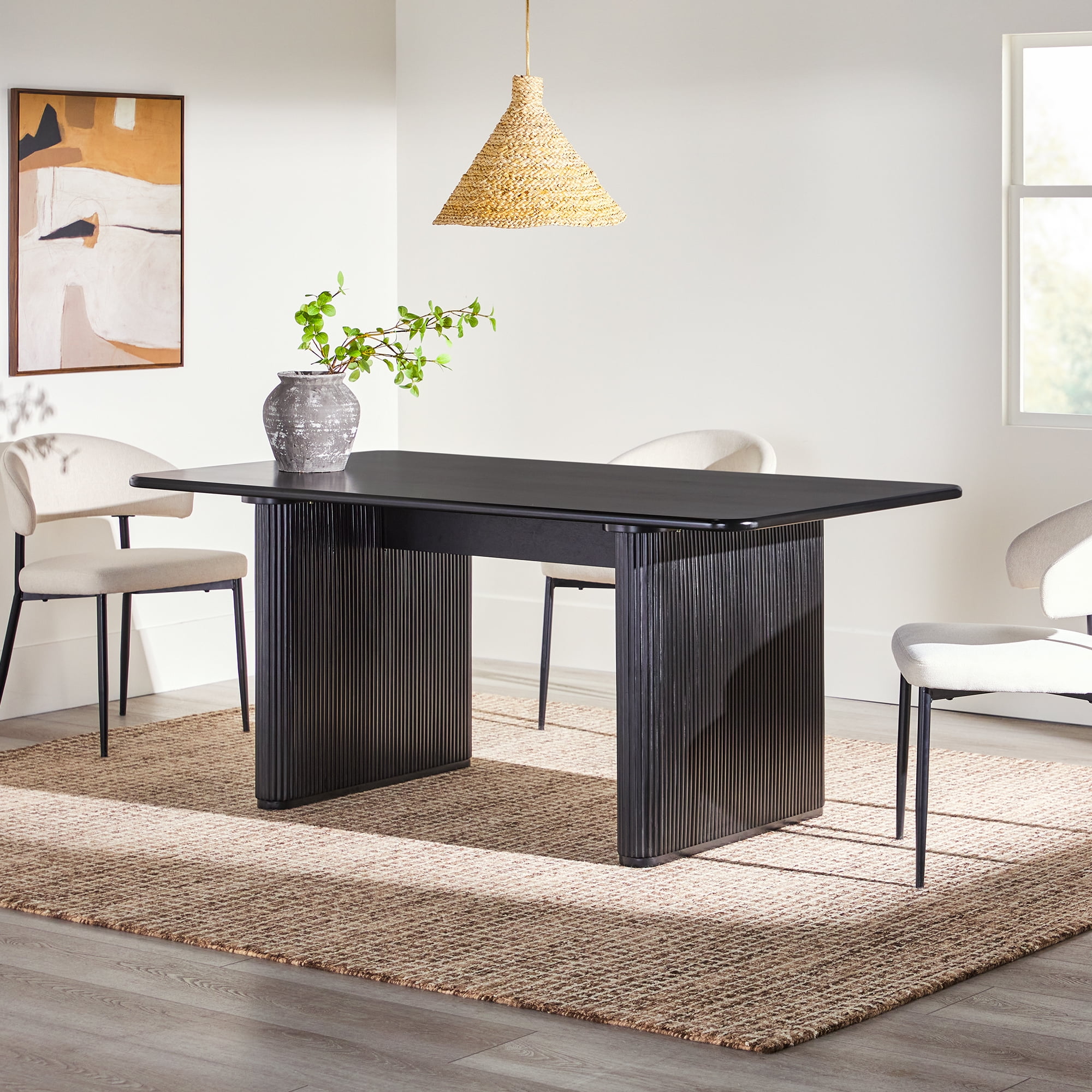 Walker Edison 68" Modern Birch Dining Table with Reeded Base, Black ...