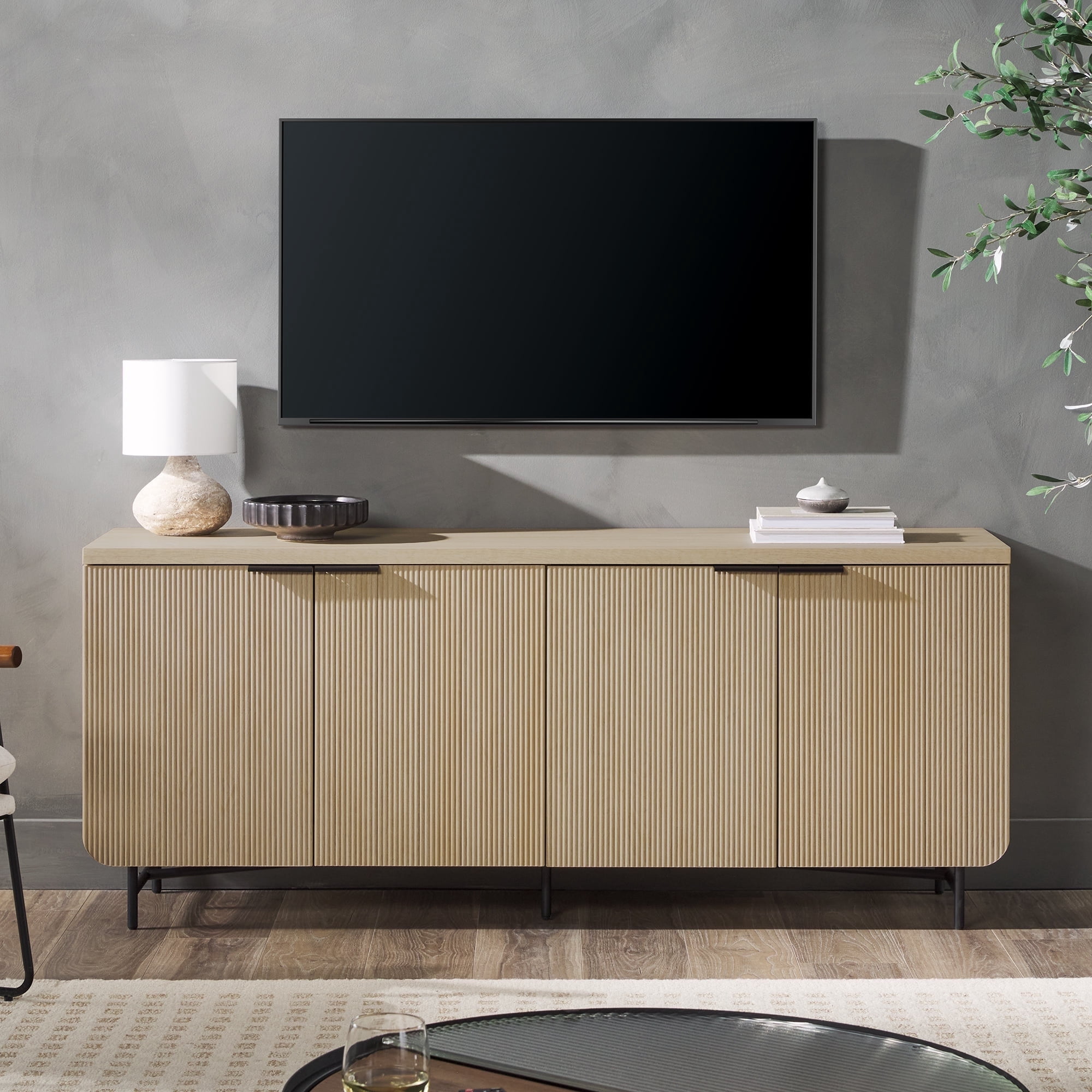 Walker Edison 69” Scandinavian 4-Door Reeded-Front TV Stand for TVs up ...