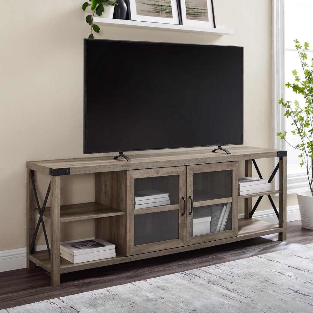 Walker Edison 70" Metal X Farmhouse TV Stand - Grey Wash, Industrial ...