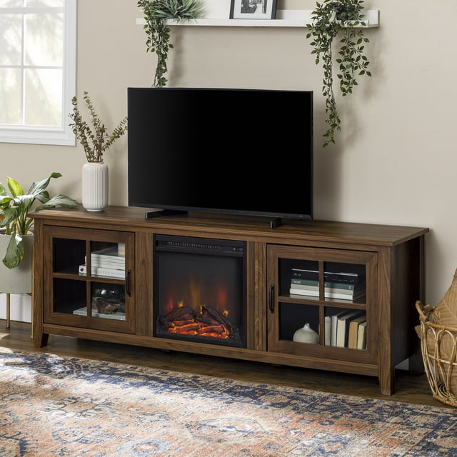 Walker Edison Farmhouse Fireplace TV Stand for TVs up to 80", Dark ...