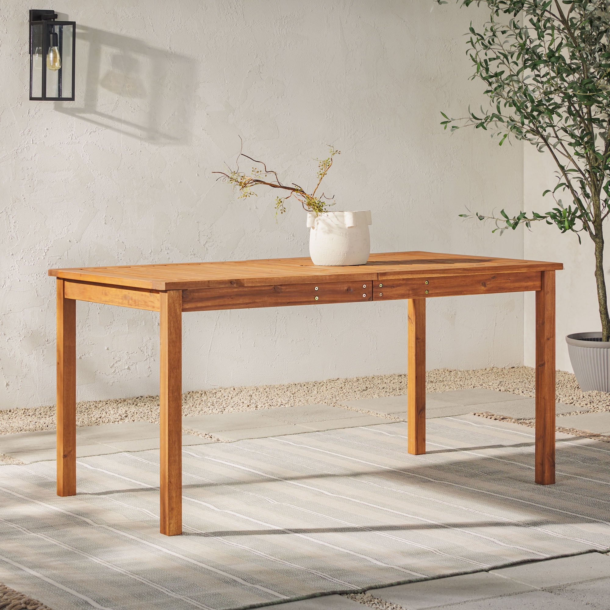 Walker Edison Acacia Wood Patio Simple Dining Table - Brown - Walmart.com
