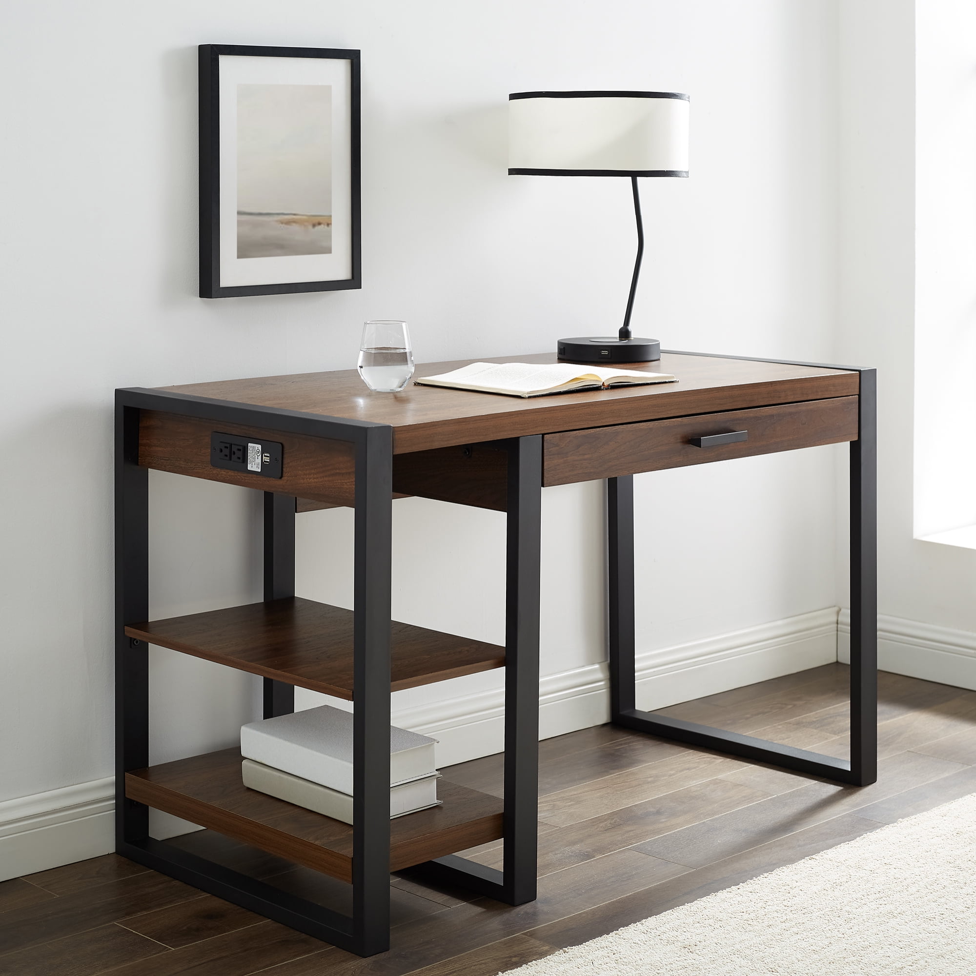 Walker Edison Barton Industrial 1-Drawer Dark Walnut Desk - Walmart.com
