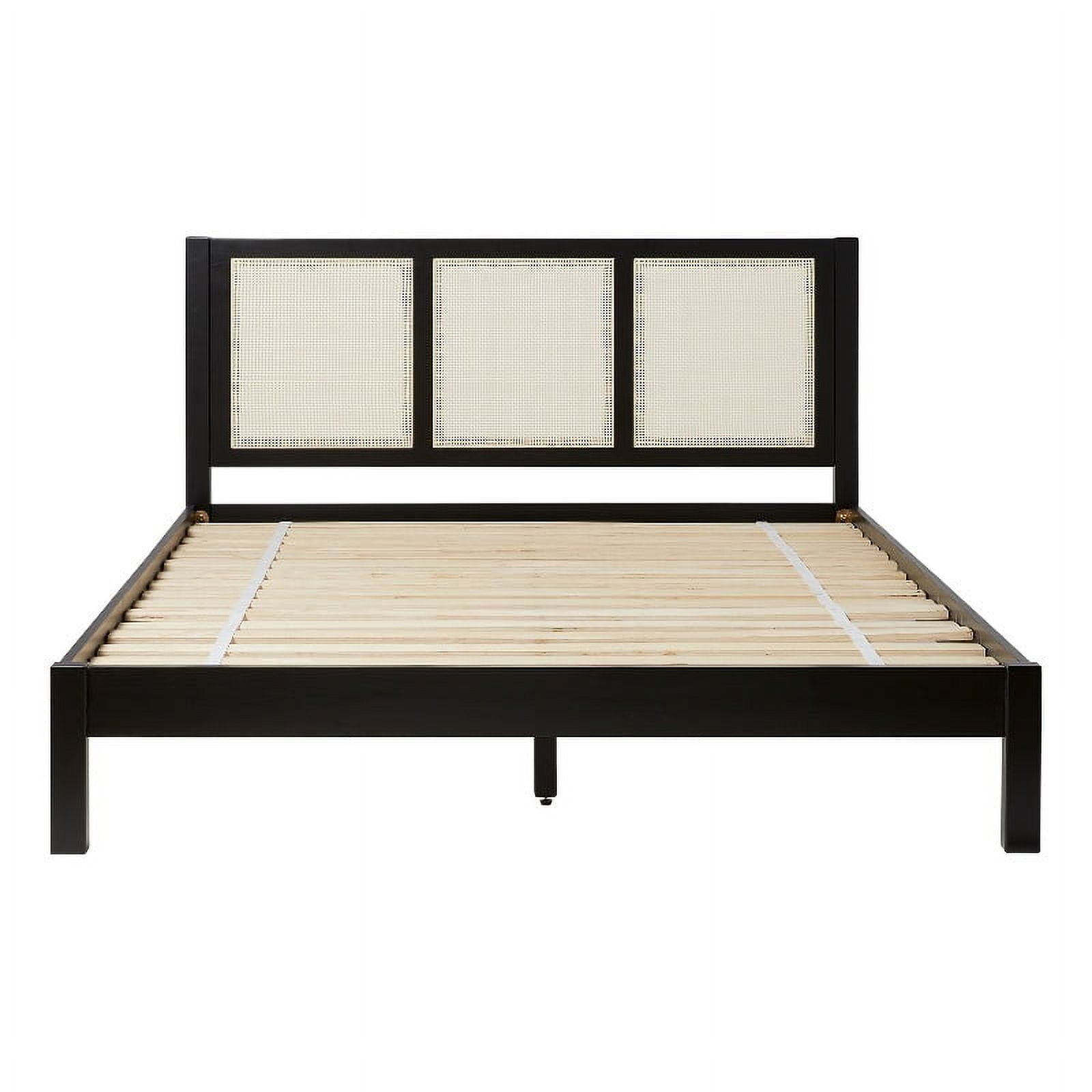 Walker Edison Boho Solid Wood and Rattan Paneled Queen Bedframe, Black ...