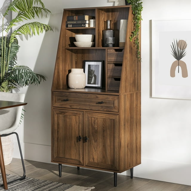 Walker Edison Bromberg Storage Desk with Hutch, Dark Walnut - Walmart.com