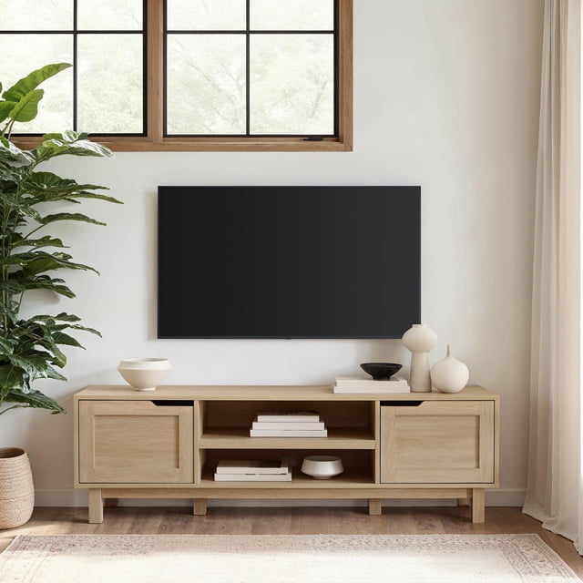 Walker Edison Contemporary 2-Door TV Stand for TVs up to 65”, Coastal ...