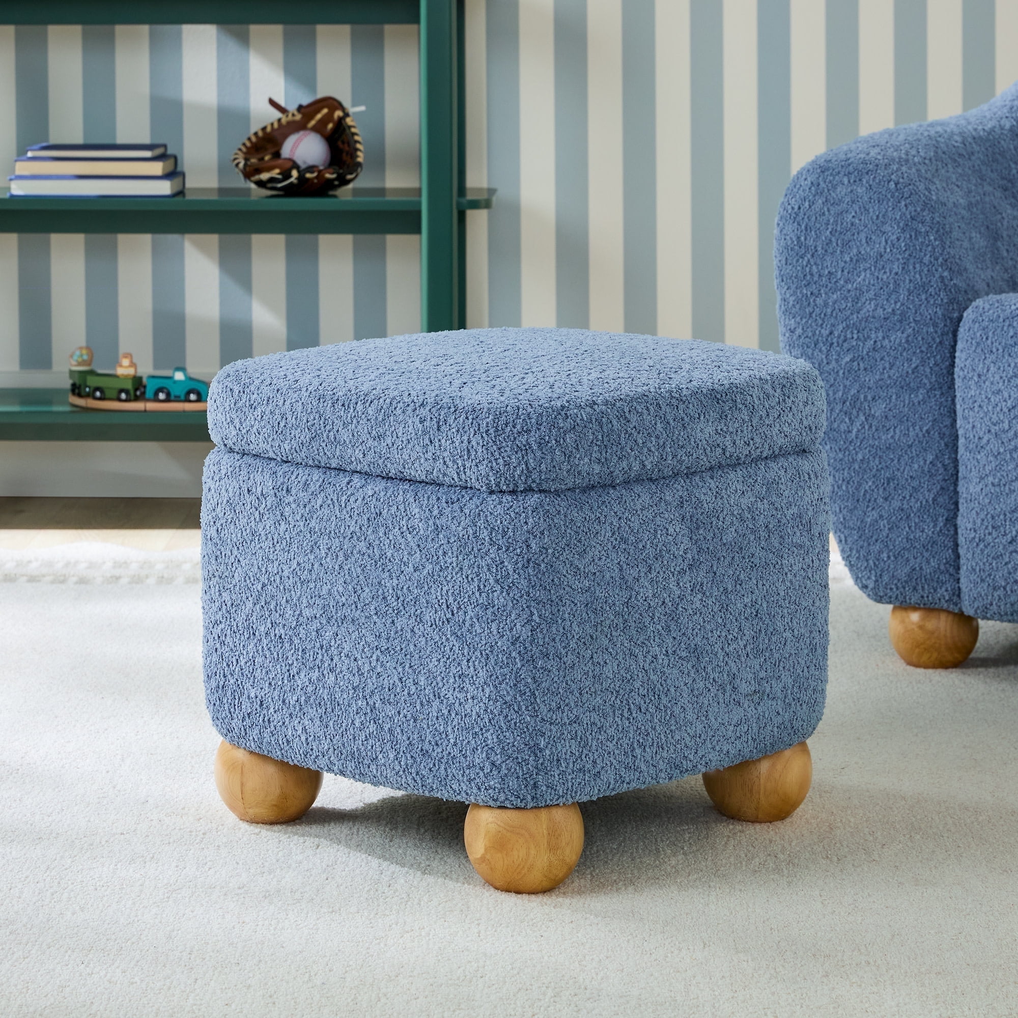 Walker Edison Contemporary Bouclé Easy Assembly Small Storage Ottoman ...
