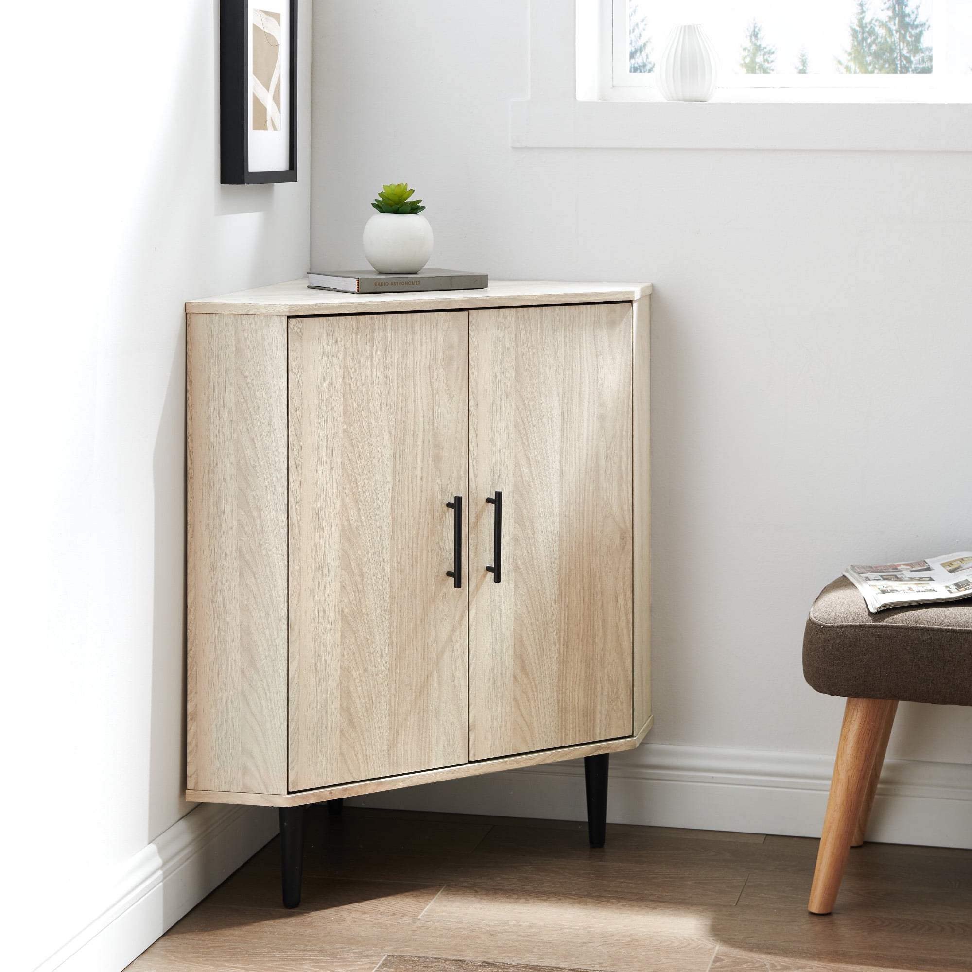 Walker Edison Contemporary Corner Accent Cabinet with 2 Doors Birch Walmart