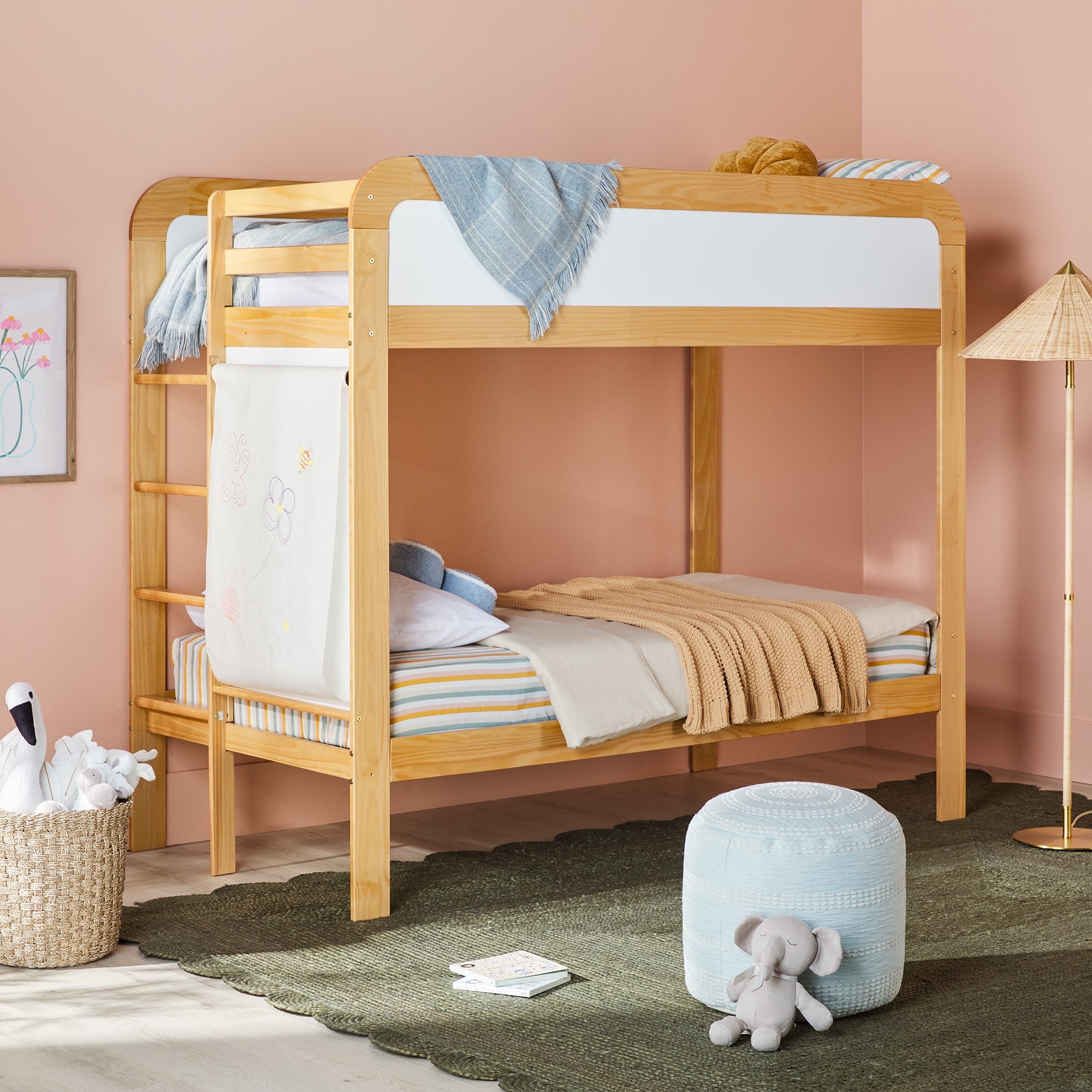 Walker Edison Contemporary Twin over Twin Wooden Bunk Bed with Ladder ...