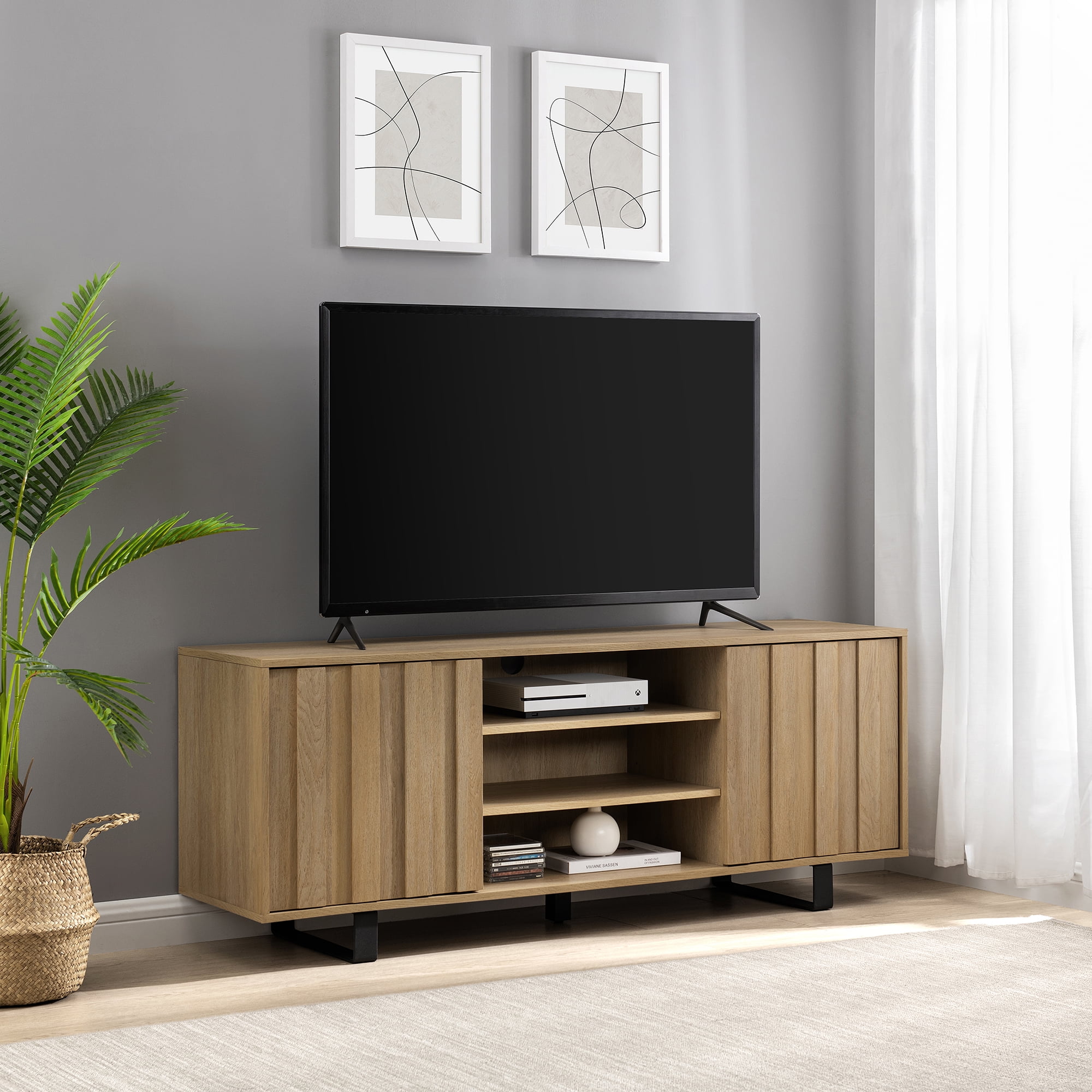 Walker Edison Contemporary Vertical Paneled TV Stand for TVs up to 65 ...