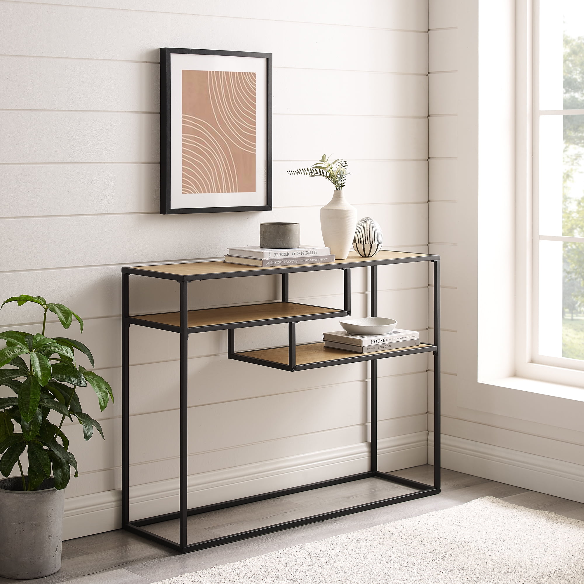 Walker Edison Contemporary Wood and Metal Tiered Entryway Table ...