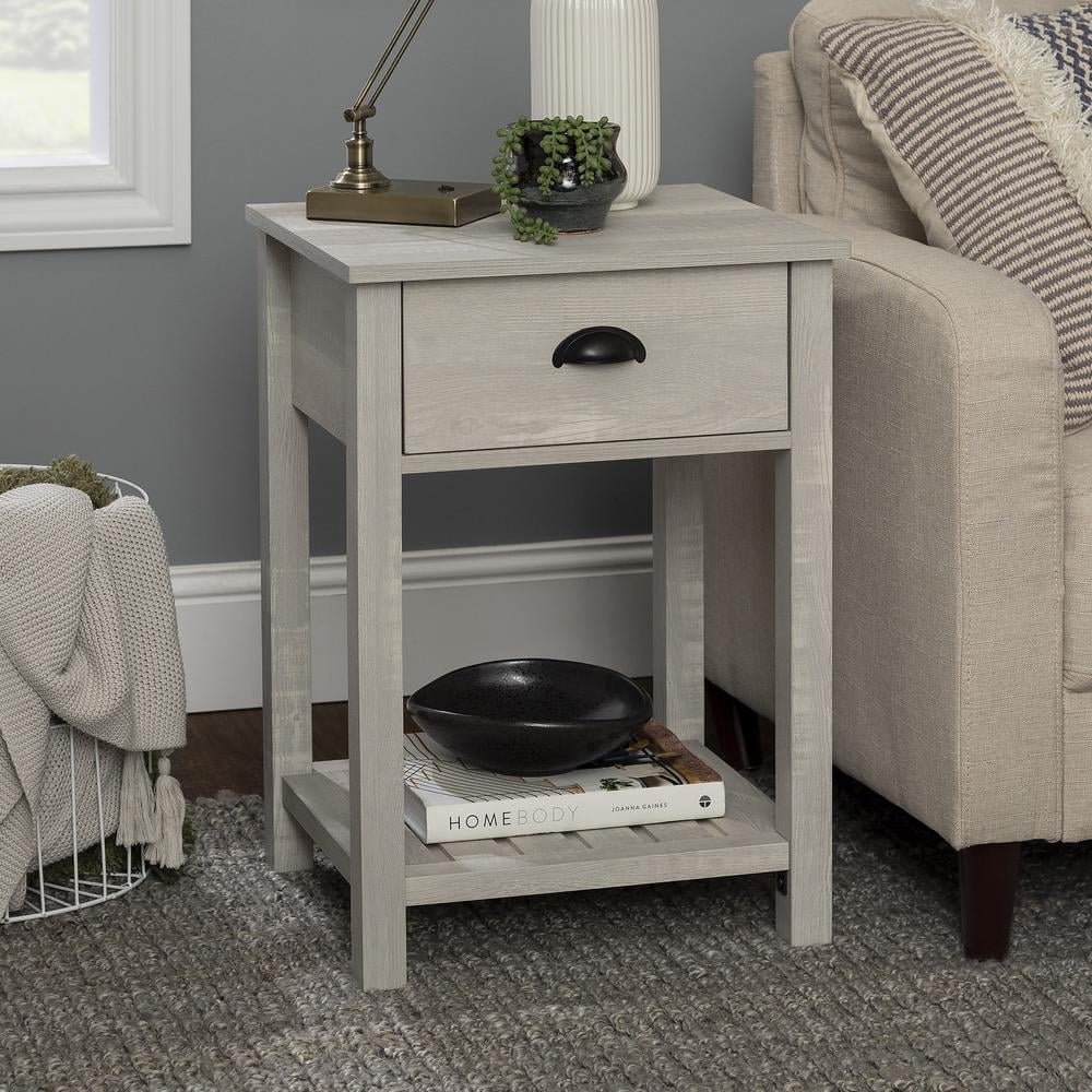 Walker Edison Country Farmhouse Single Drawer End Table Set in Stone ...