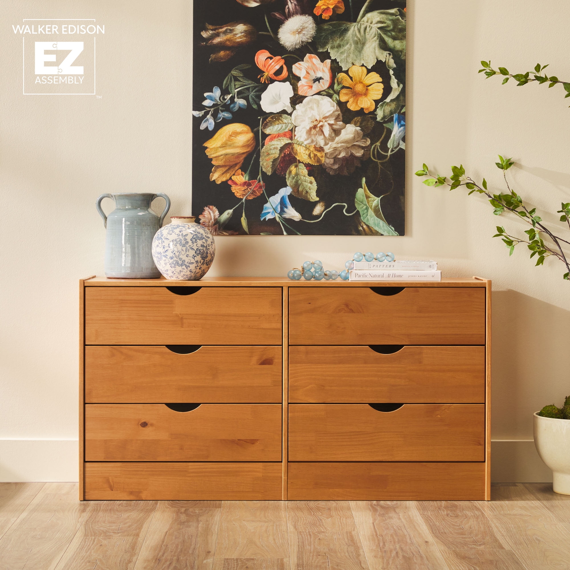 Walker Edison Declan 6 Drawer Solid Wood Dresser, Caramel Brown ...