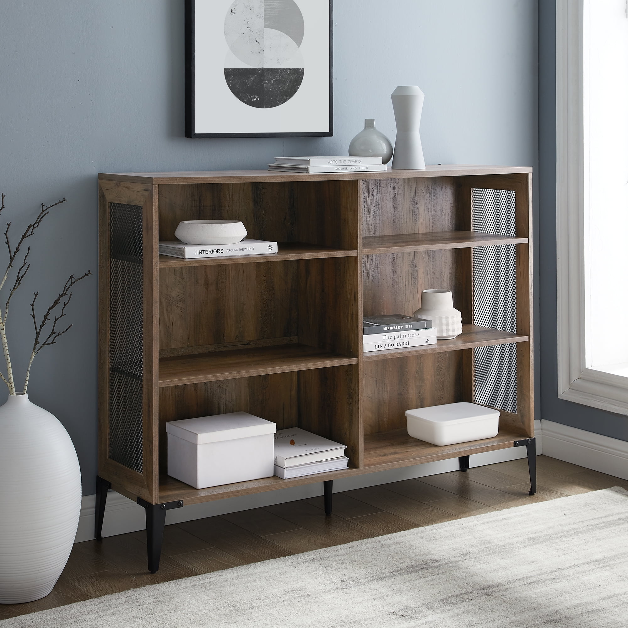 Walker Edison Designs Jeremy 6-Shelf Reclaimed Bookcase, Barnwood ...