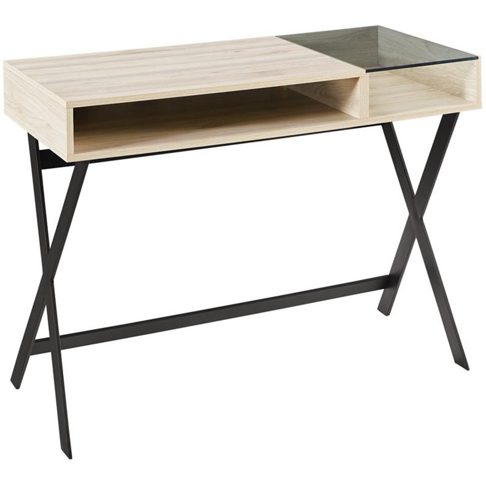 Walker Edison Engineered Wood Computer Desk with Divided Cubby in Birch ...