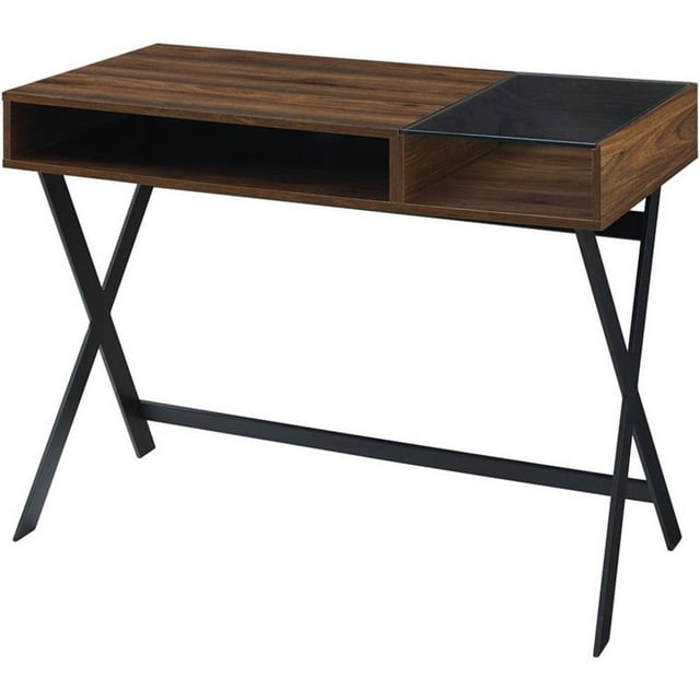 Walker Edison Engineered Wood Computer Desk with Divided Cubby in Dark ...