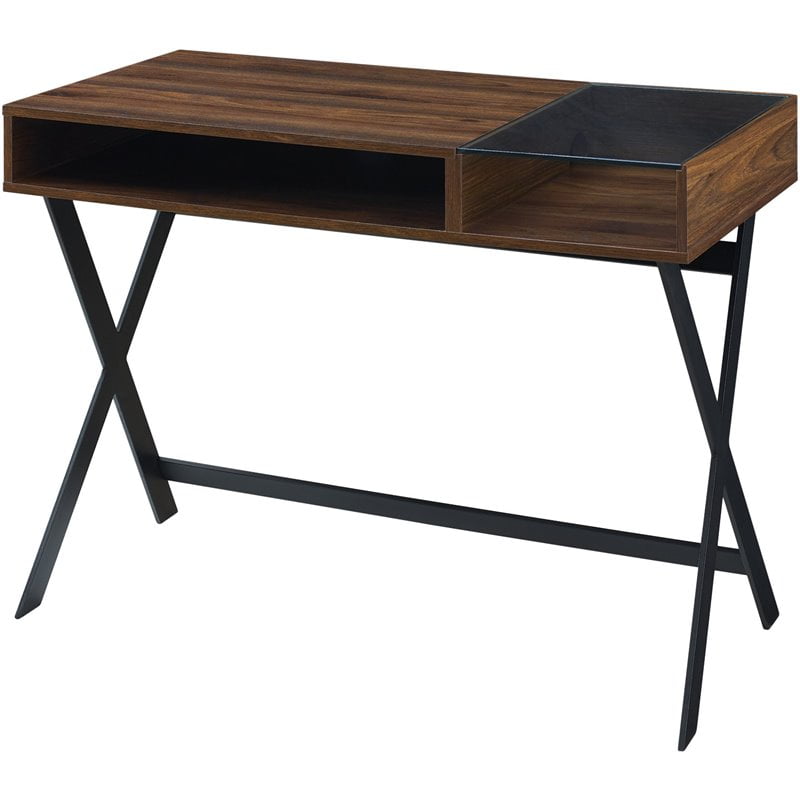 Walker Edison Engineered Wood Computer Desk with Divided Cubby in Dark ...