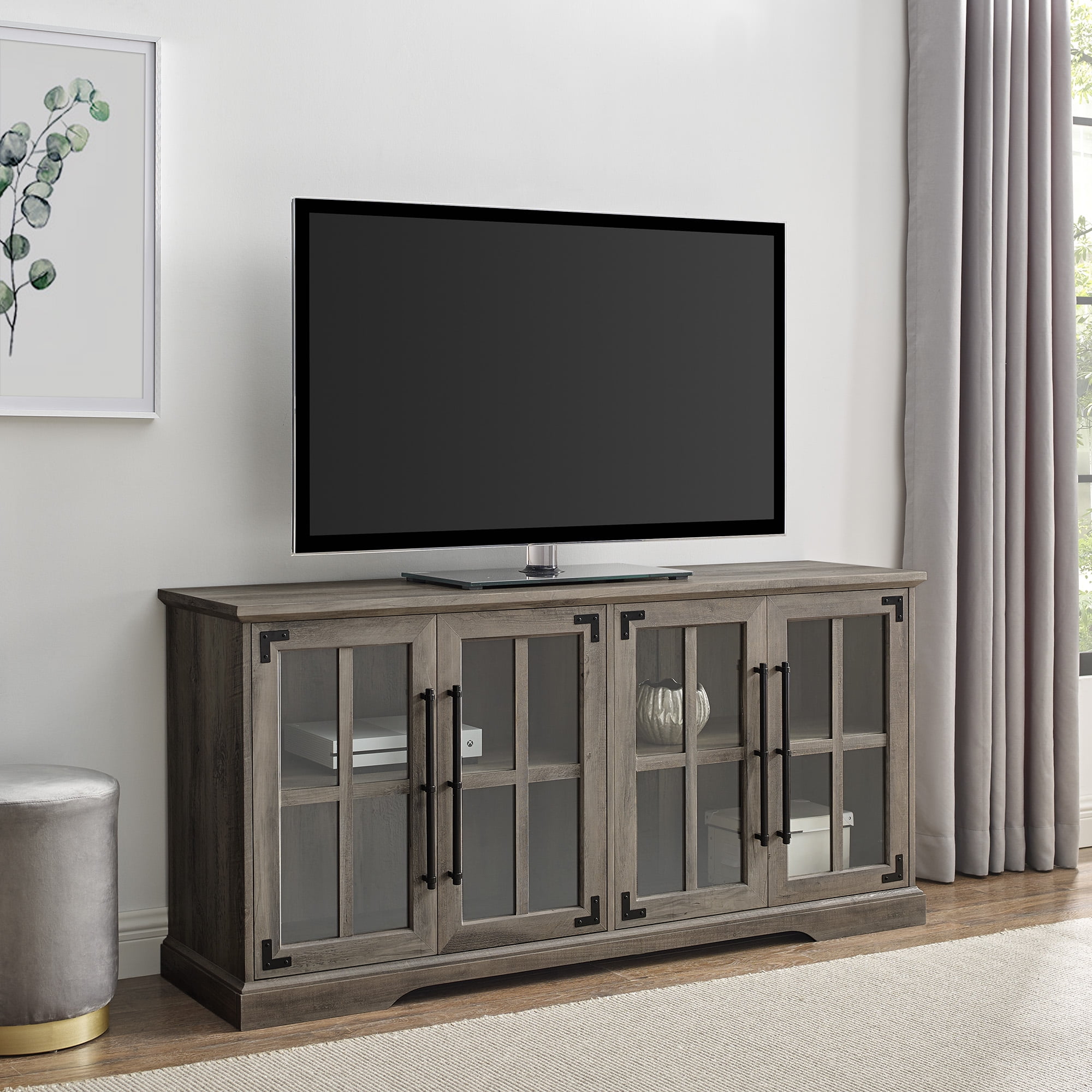 Walker Edison Farmhouse 4-Door TV Stand for TVs up to 65", Grey Wash ...