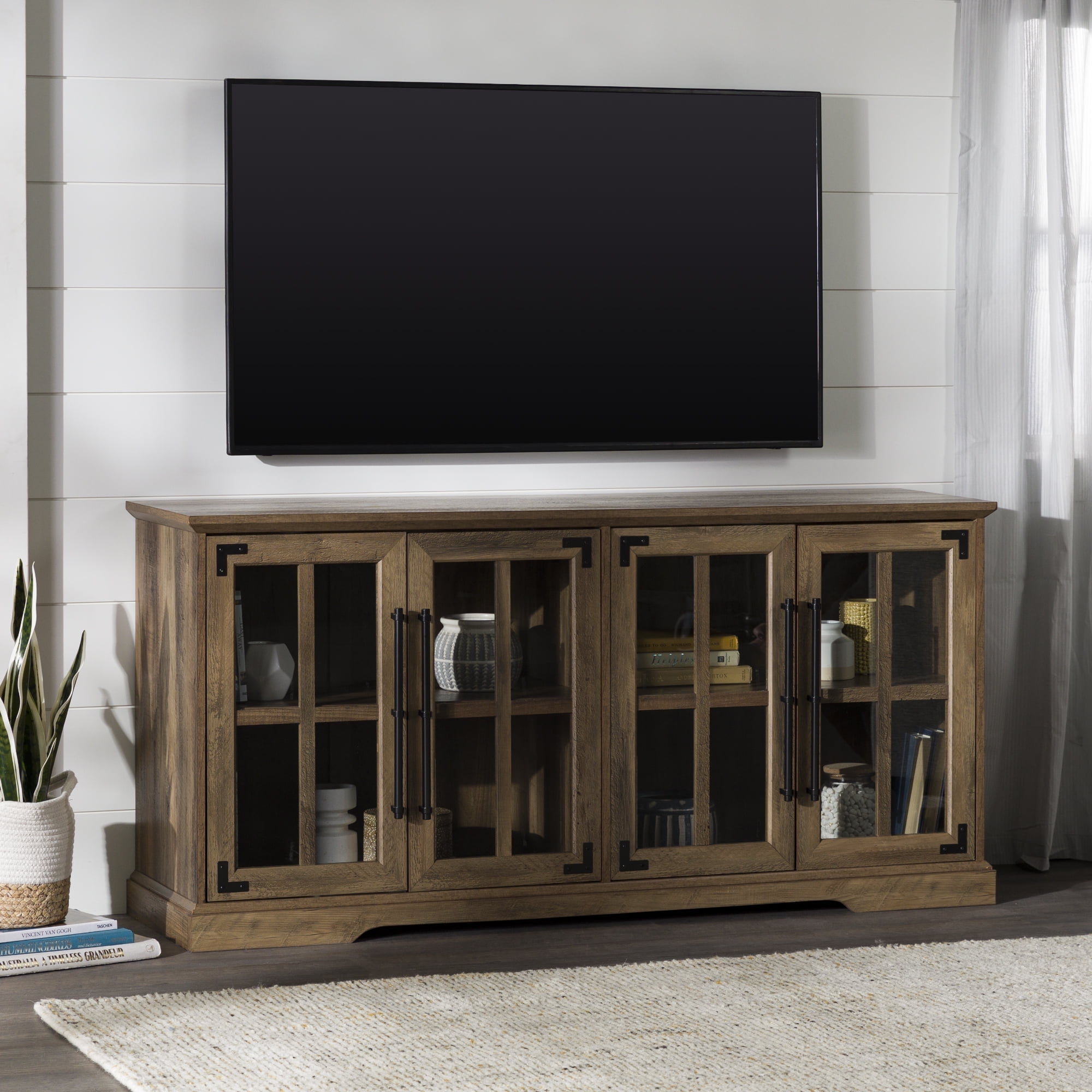 Walker Edison Farmhouse 4-Door TV Stand for TVs up to 65", Reclaimed ...
