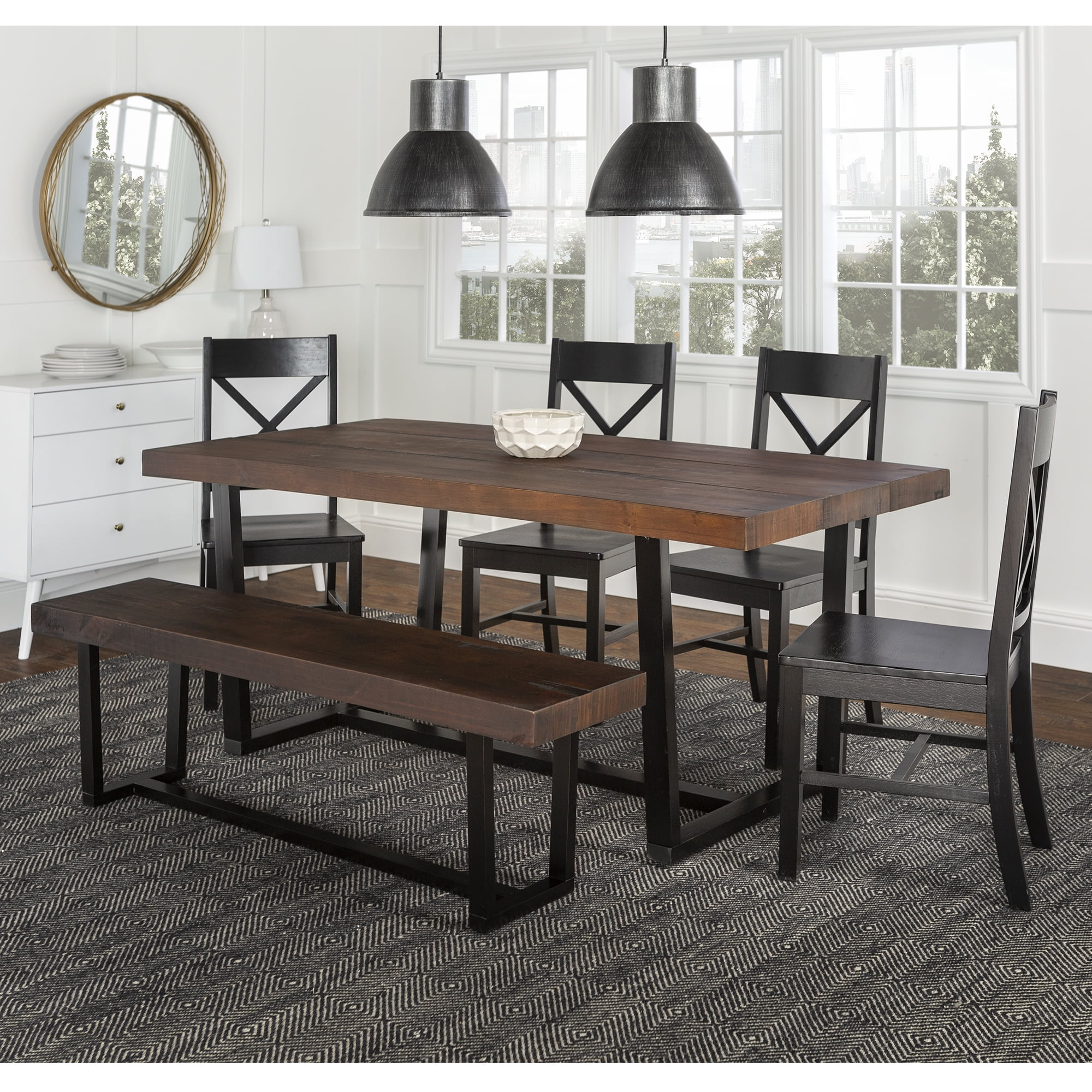 Walker Edison Farmhouse 6-Piece Dining Set, Mahogany/Espresso - Walmart.com