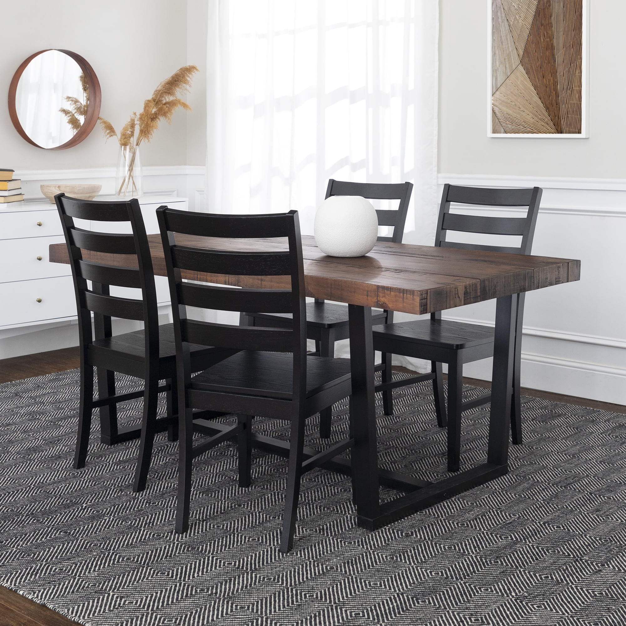 Walker Edison Farmhouse 6 Piece Dining Set, Mahogany and Black ...