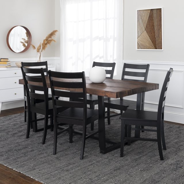 Walker Edison Farmhouse 7-Piece Dining Set, Mahogany/Black - Walmart.com