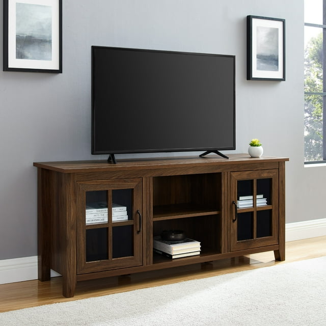 Walker Edison Farmhouse Glass Door TV Stand, Dark Walnut - Walmart.com