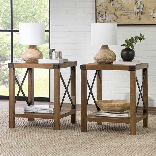 Walker Edison Farmhouse Open Storage Side Table, Set of 2, Reclaimed ...