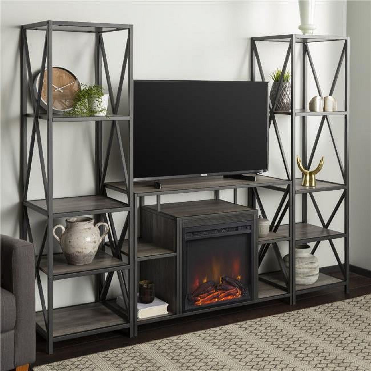 3-Piece Rustic Fireplace TV Stand Set - Grey Wash - Walmart.com