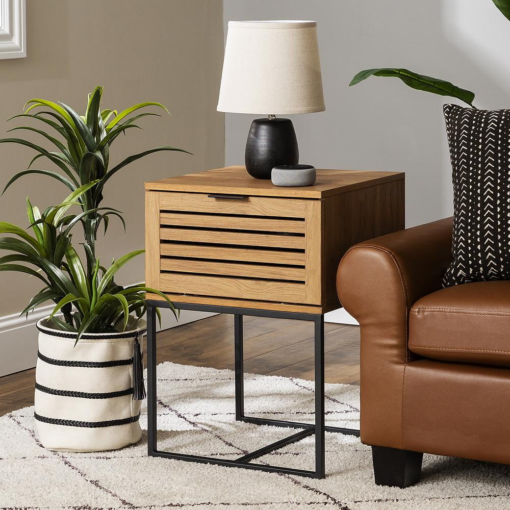 Walker Edison Jackson Modern Slat Door Side Table Set - English Oak ...
