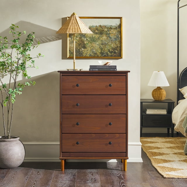 Walker Edison Jules 4-Drawer Solid Wood Dresser, Walnut - Walmart.com