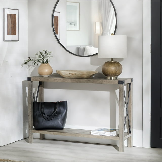 Walker Edison Magnolia Metal X Rustic Entryway Console Table, Gray Wash ...