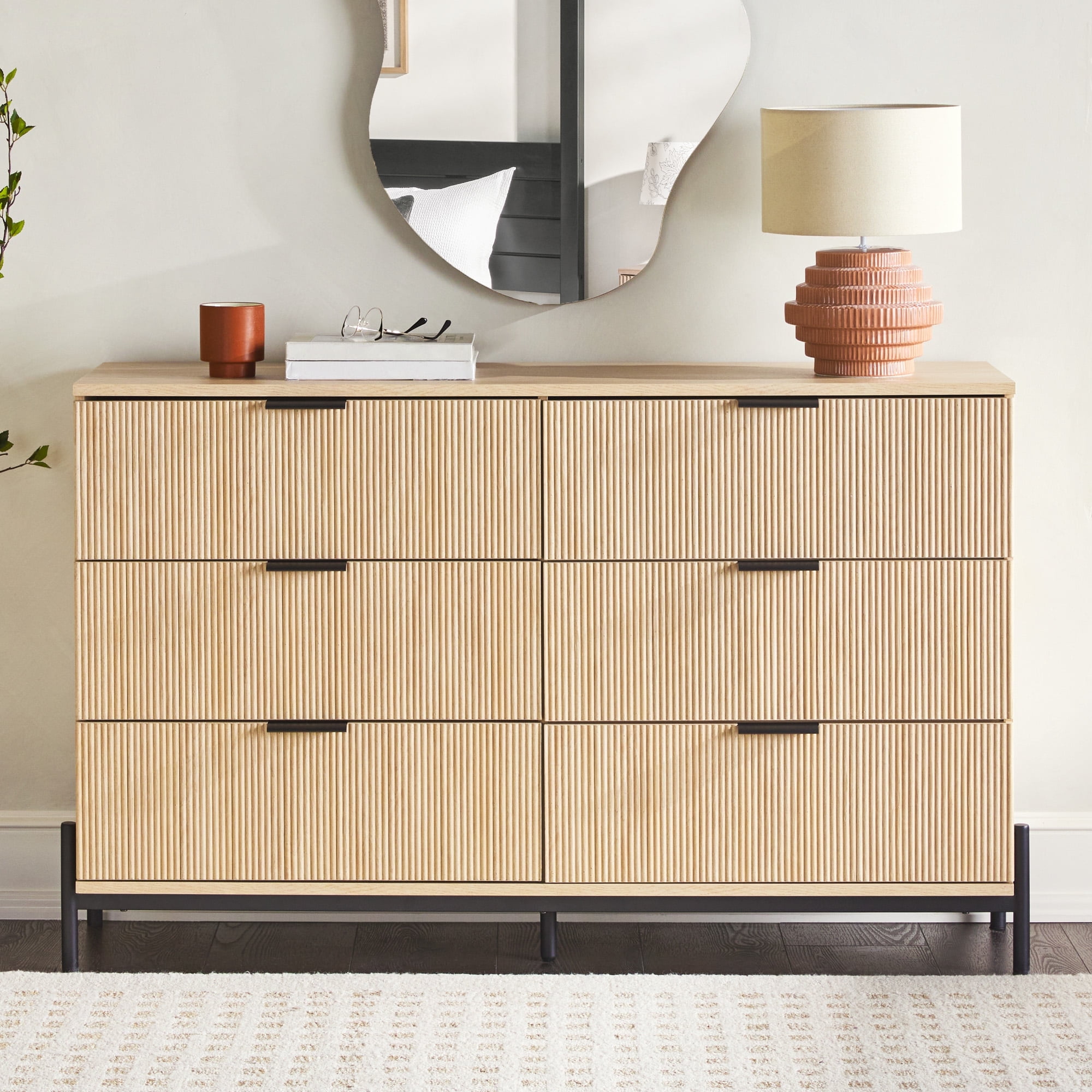 Walker Edison Mid-Century 6-Drawer Dresser with Reeded Drawer Fronts ...