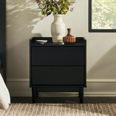 Walker Edison 2-Drawer Groove Handle Solid Wood Nightstand – Black ...
